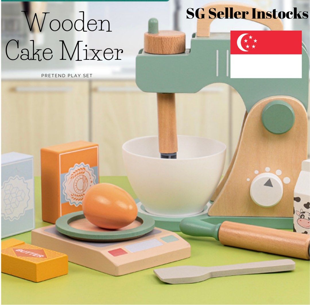 SG [Instocks] Wooden Cake Mixer Set Kids Toys Kitchen Pretend Play ...