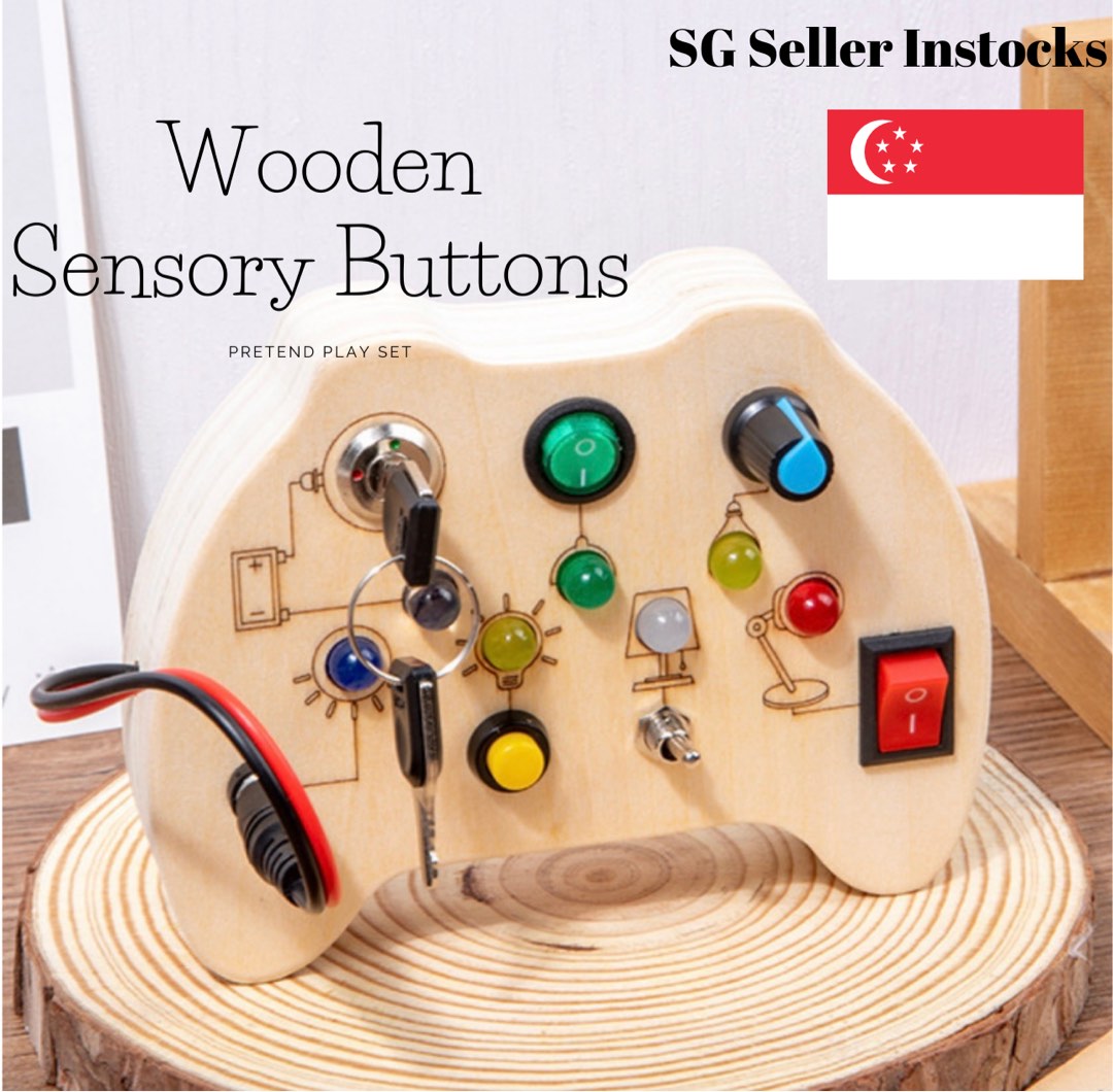 SG [Instocks] Wooden Sensory Button Set Kids Toys Kitchen Pretend Play ...