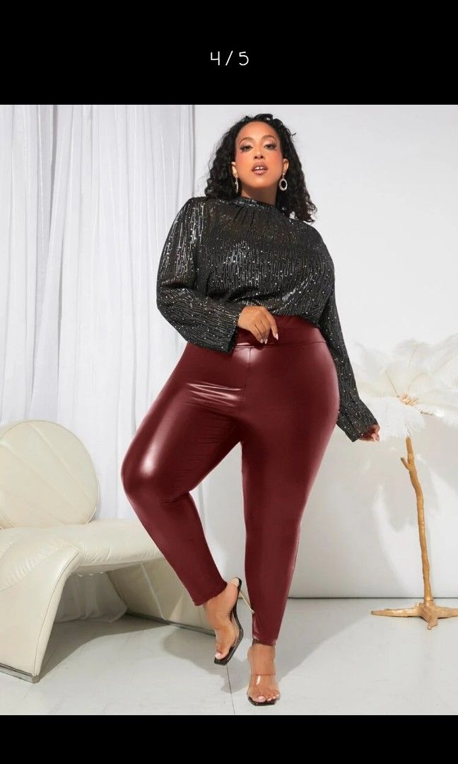 SHEIN CURVE PLUS SIZE PU LEATHER PANTS, Women's Fashion, Bottoms, Other Bottoms on Carousell