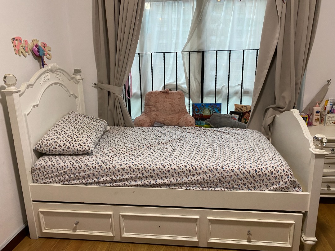 Super Single Bed with mattress and bed side table, Furniture & Home ...