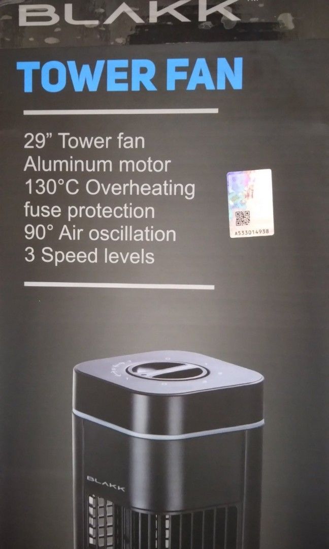 Tower Fan 29" BLAKK, TV & Home Appliances, Other Home Appliances on ...