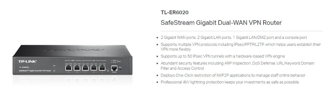 TP-Link TL-ER6020 SafeStream Gigabit Dual-WAN VPN Router, Computers ...