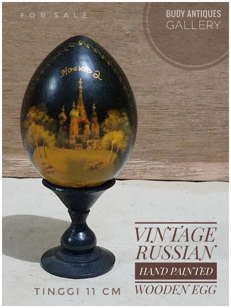 Vintage Russian Hand Painted Wooden Egg, Desain & Kerajinan Tangan ...