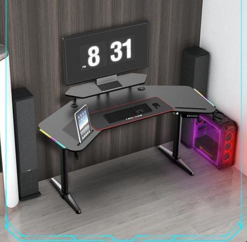 Wing Shaped Standing Home Office Workstation with Monitor Riser, Phone ...
