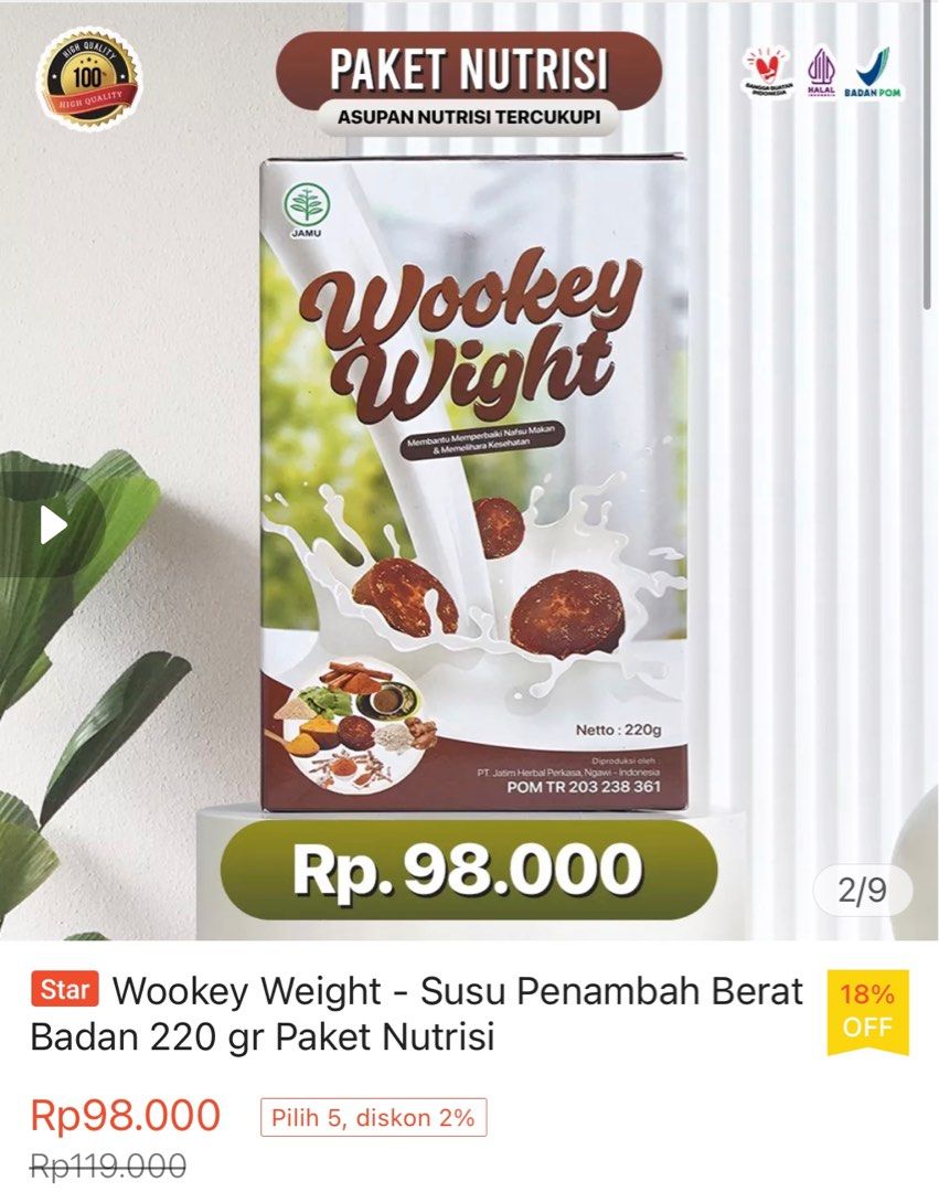 Wookey Weight - Susu Penambah Berat Badan 220 gr Paket Nutrisi, Makanan ...