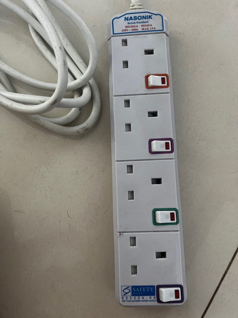 Safety mark 4 way extension socket *2, TV & Home Appliances, Electrical ...