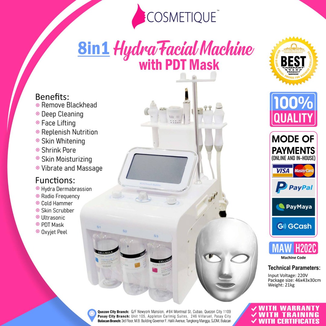 8in1 Hydra Facial Machine with RF & PDT Mask, Beauty & Personal Care ...