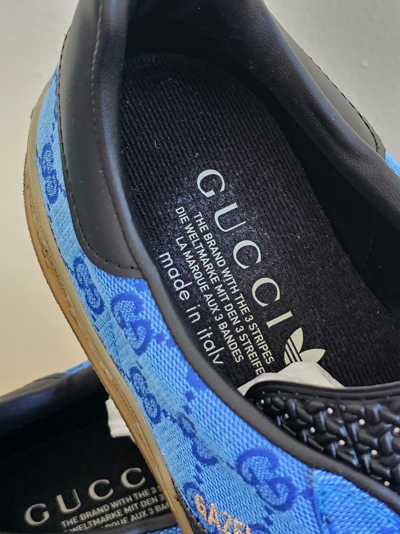 Adidas Gucci Men Gazelle Sneakers blue original GG canvas, Luxury ...