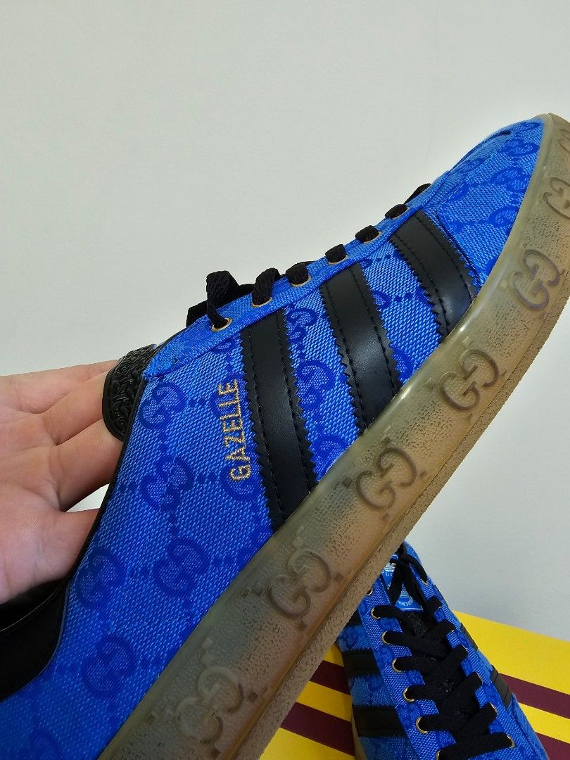 Adidas Gucci Men Gazelle Sneakers blue original GG canvas, Luxury ...