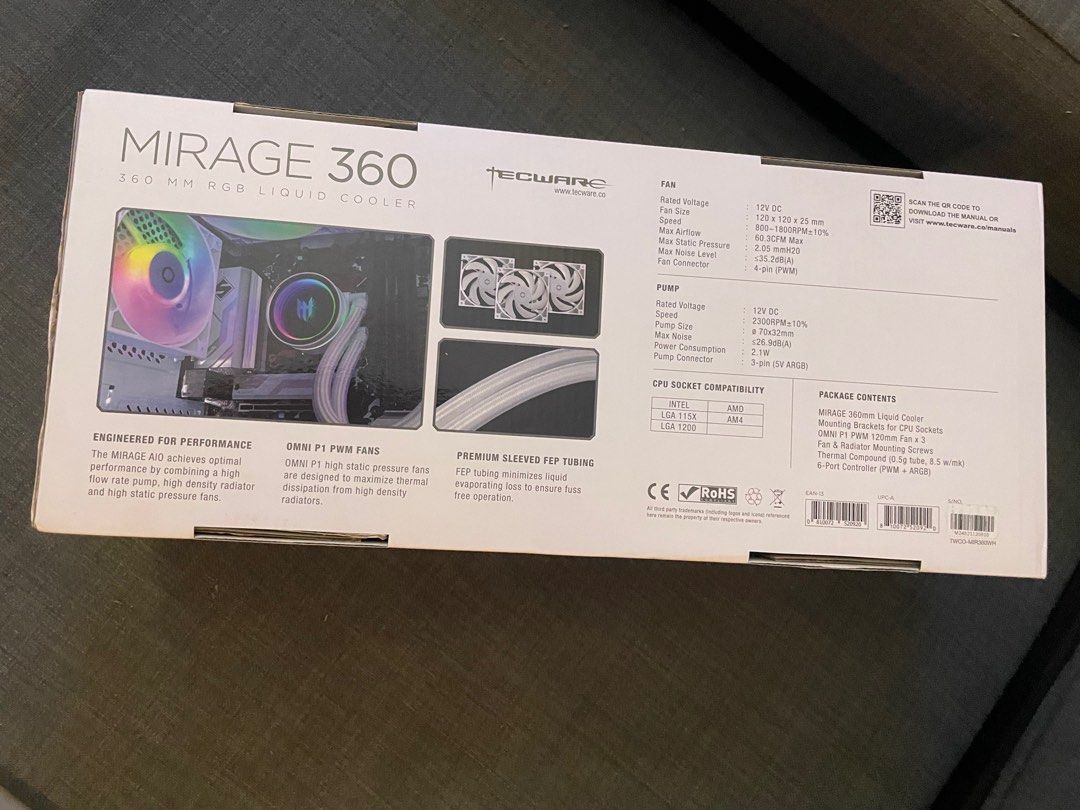 AIO Tecware Mirage 360 CPU Liquid Cooler, Computers & Tech, Parts ...