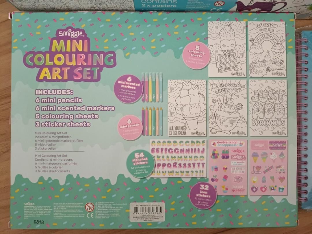 authentic original Smiggle sticker book, mini colouring art set and ...