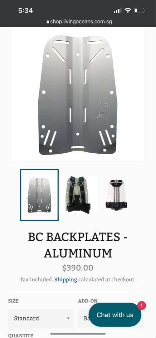 Backplate + Single tank Adaptor - Halcyon BCD Aluminum - Standard Size ...