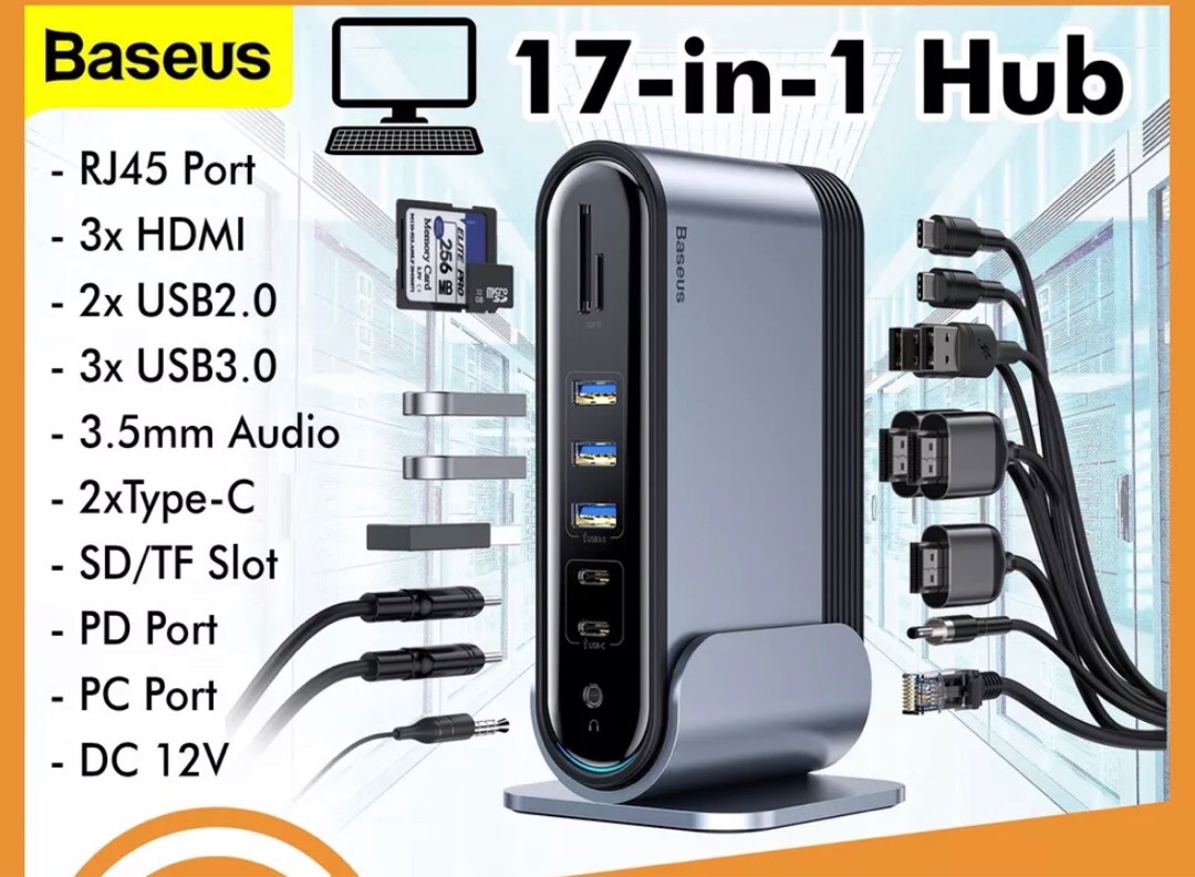 Baseus 17 in 1 Type C Working Docking Station Three Screen HUB Adapter ...