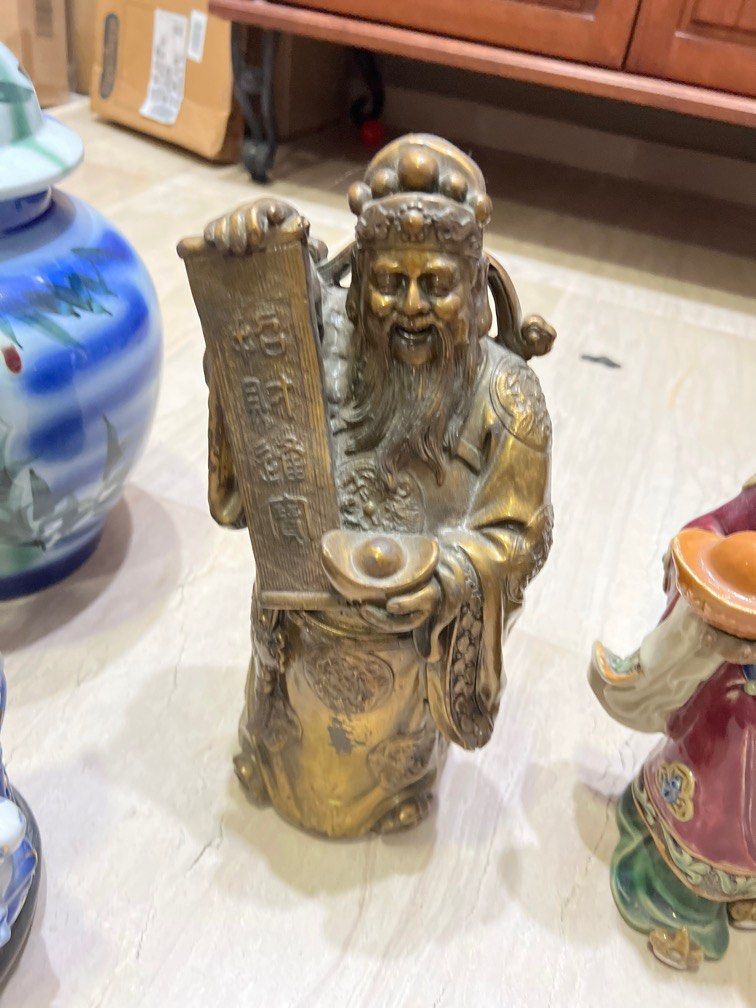 Cai Shen god of fortune statue yellow copper, Hobbies & Toys ...