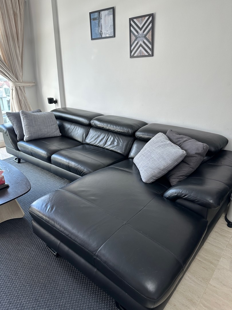 Cellini Korus L Shape Genuine Leather Sofa with Adjustable Headrest ...