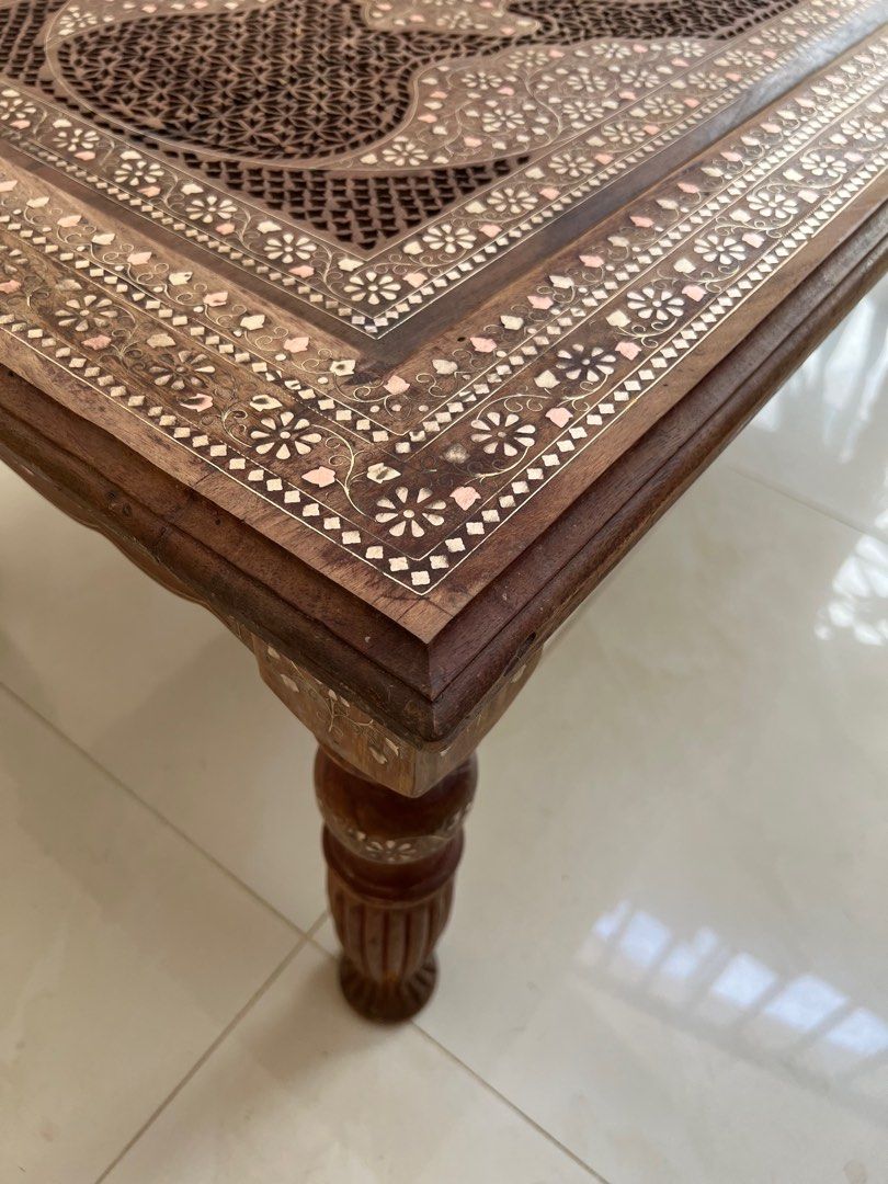 Coffee Table: Hand-crafted wood with copper embedded designs, Furniture ...