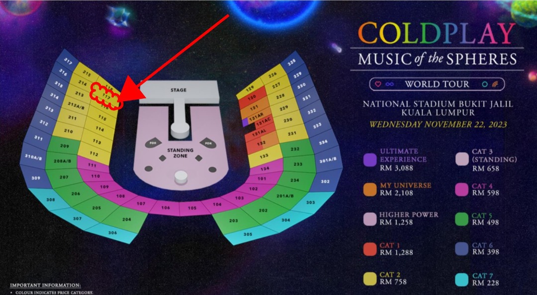 COLDPLAY KL CONCERT CAT 2 x2 SIDE BY SIDE, Tickets & Vouchers, Event ...