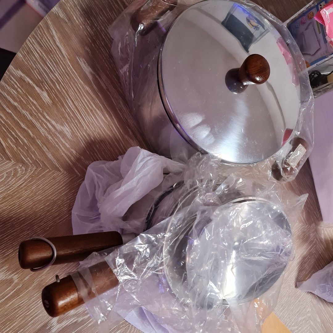 Teflon Cooking Pots & Pans with wooden handle ( 3pc set), Furniture ...