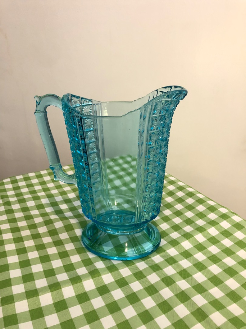 Elegant Turquoise Blue Crystal Glass Display Pitcher, Furniture & Home ...