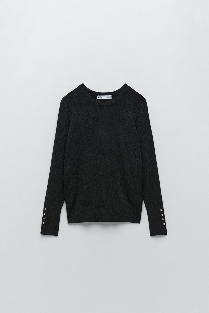 FREEONG - Stradivarius Zara Gold Buttoned Knit lookalike Crewneck ...