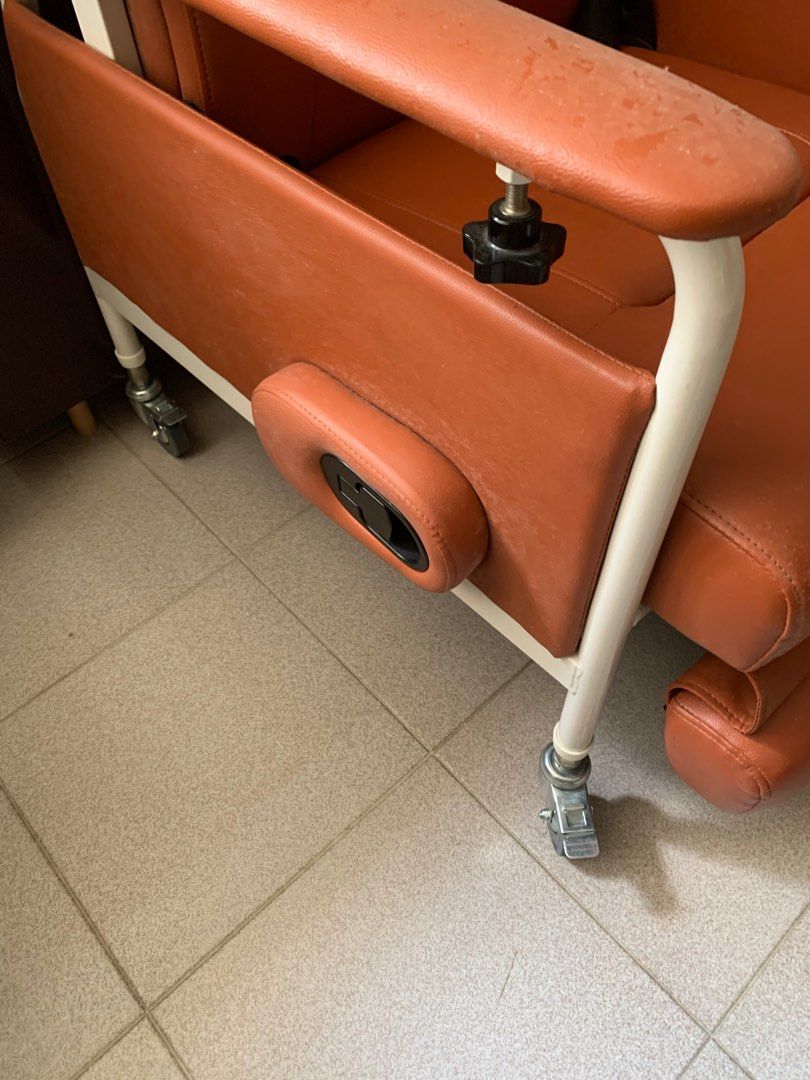 Geriatric chair with wheels, safety belt and adjustable leg rest and ...