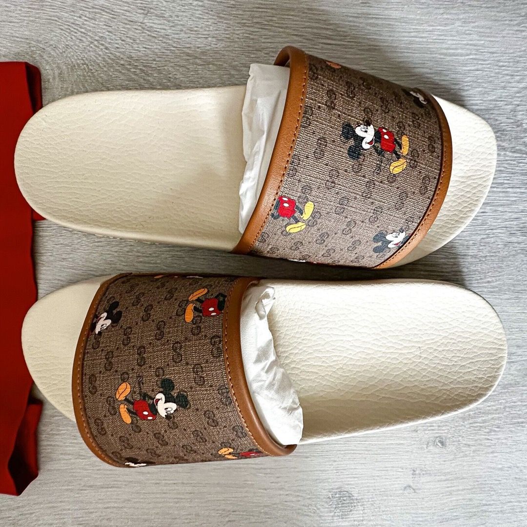 GUCCI X DISNEY Mickey Mouse Monogram Slides, Women's Fashion, Footwear ...