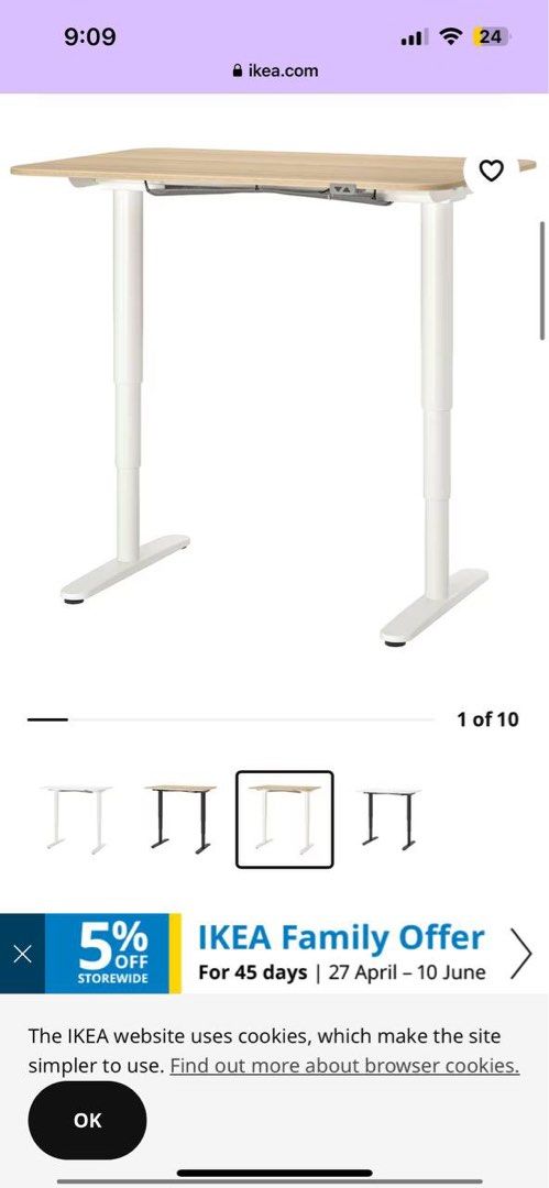 IKEA BEKANT DESK ADJUSTABLE 120x80cm, Furniture & Home Living, Furniture, Tables & Sets on Carousell