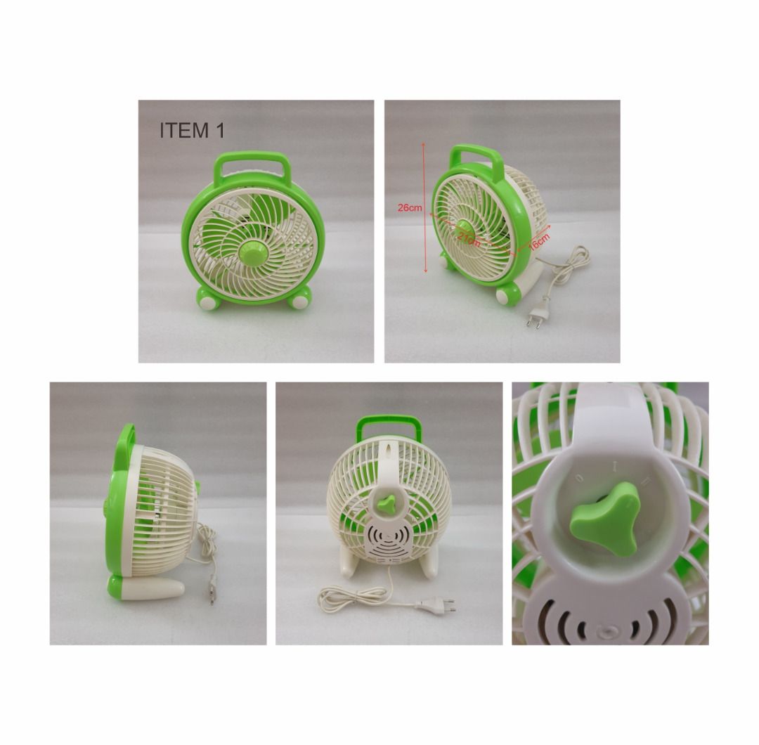 Item 1, 8" Table Top Desk Fan @ $18. Item 2, Table-Mate Portable ...