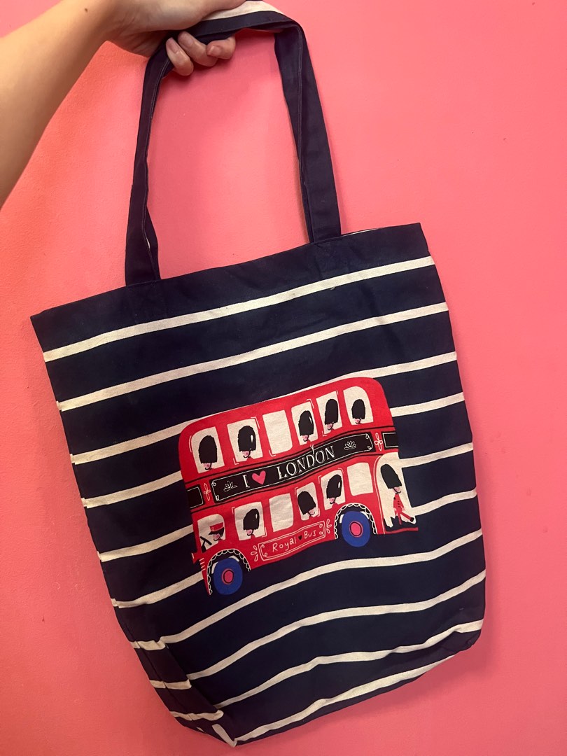 London Bus Striped Tote Bag, Women's Fashion, Bags & Wallets, Tote Bags ...