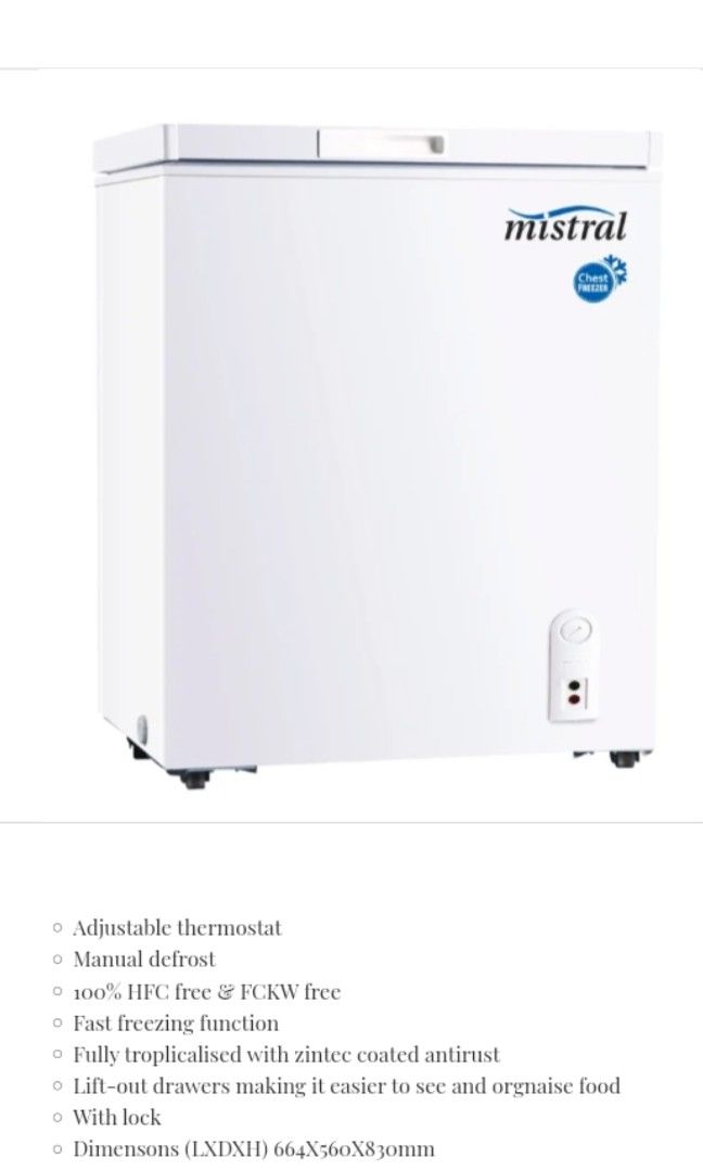 MFC131A Mistral Chest Freezer 131 L, TV & Home Appliances, Kitchen ...
