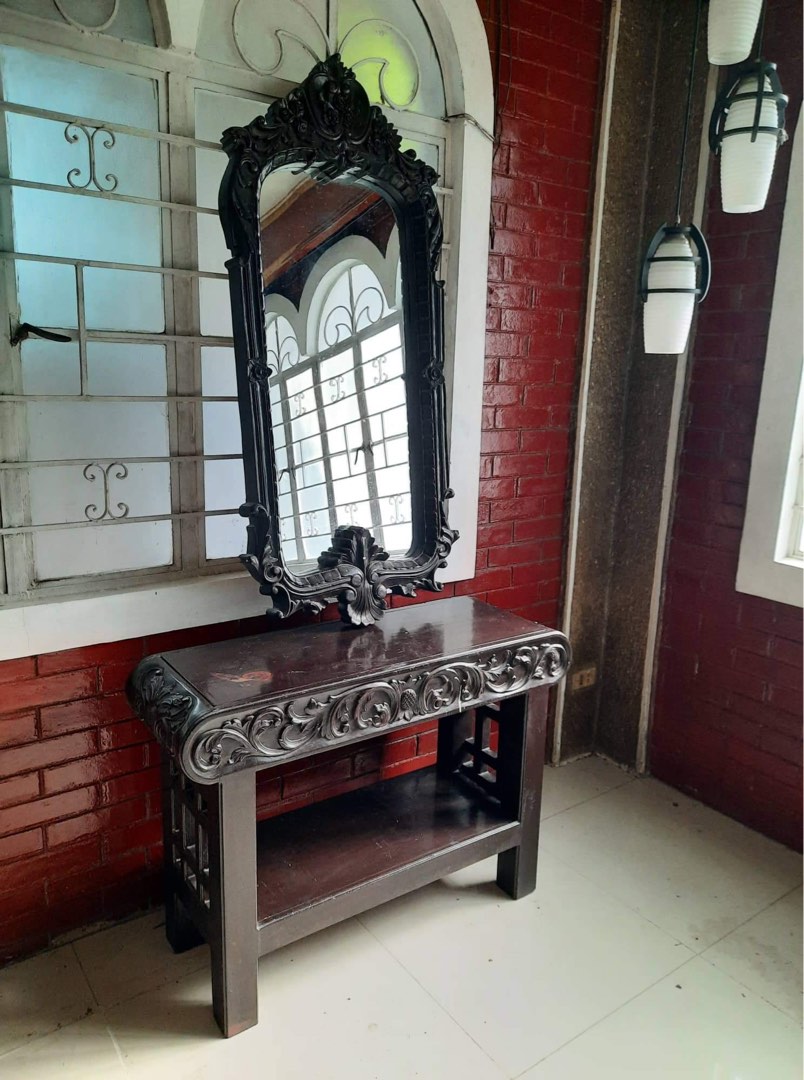 Narra Console Table and Vanity Mirror on Carousell