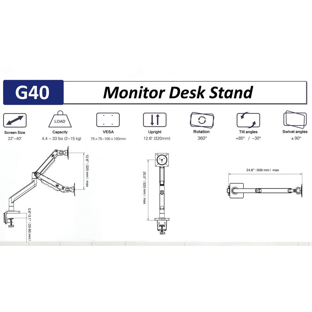 NB G40 North Bayou Heavy Duty Gas Strut Arm 22-40 inch Single Monitor ...