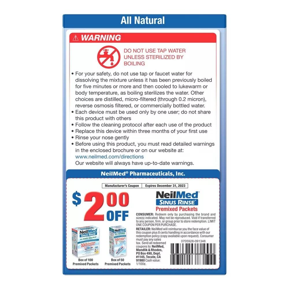 NeilMed NasaFlo Neti Pot with 50 Premixed Packets Soothing Saline Nasal ...