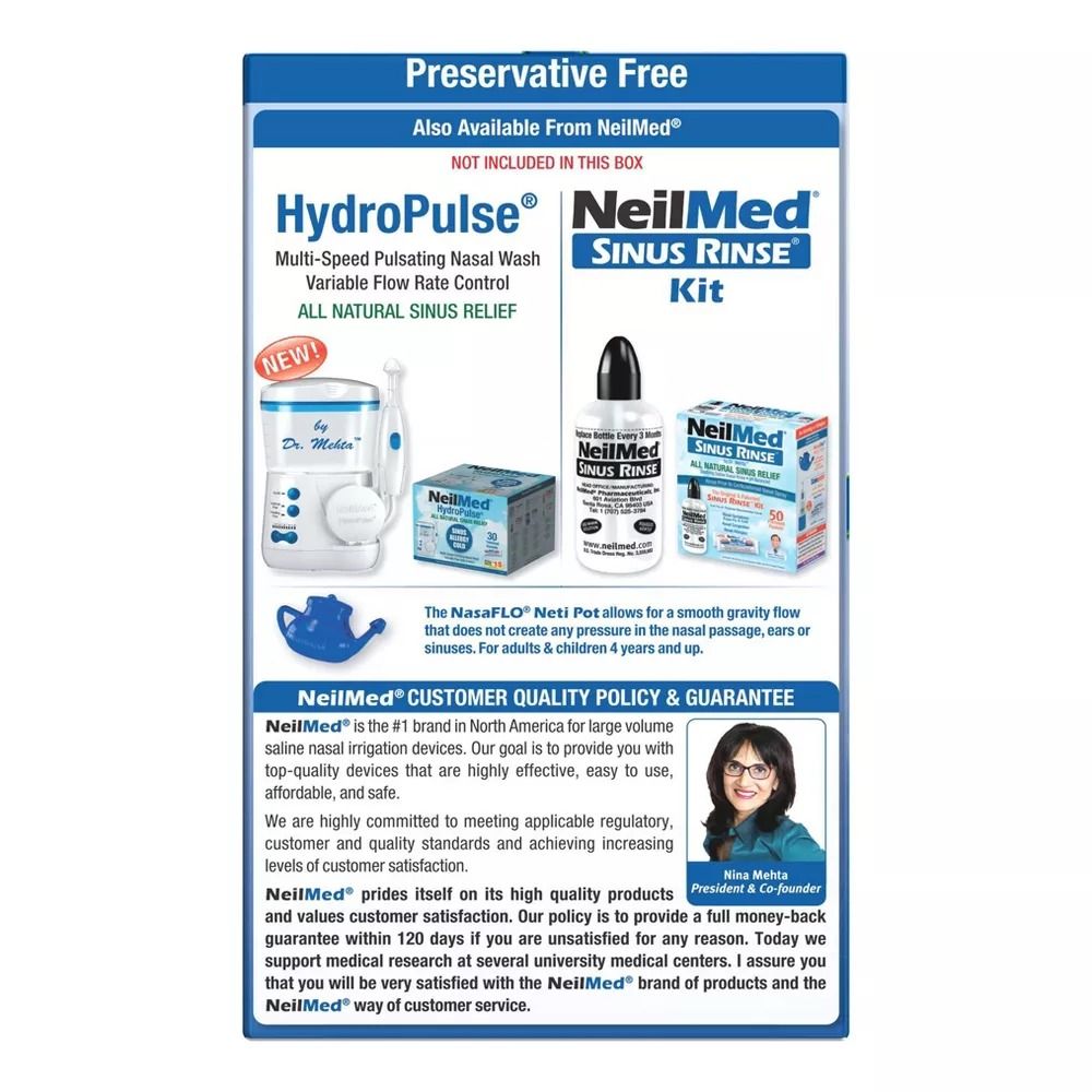 NeilMed NasaFlo Neti Pot with 50 Premixed Packets Soothing Saline Nasal ...