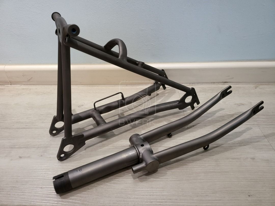 Original Genuine BROMPTON Superlight titanium Set rear frame / triangle and Fork in Sandblast ...