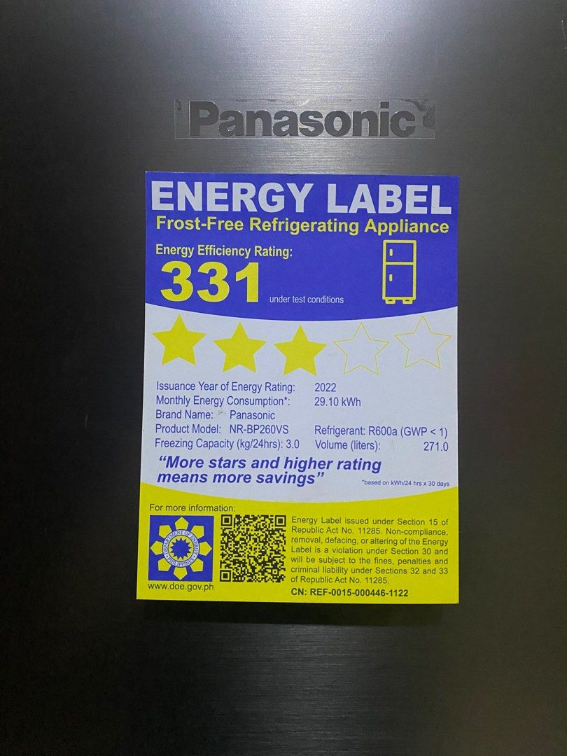 PANASONIC ECONAVI INVERTER REF, TV & Home Appliances, Kitchen ...