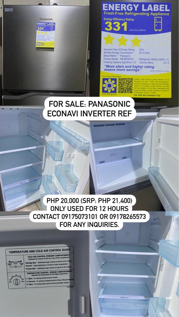 PANASONIC ECONAVI INVERTER REF, TV & Home Appliances, Kitchen ...