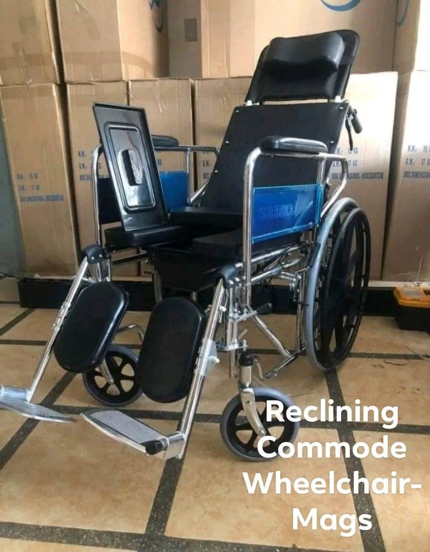 Reclining Commode Wheelchair-Mags Wheel, Health & Nutrition, Assistive ...