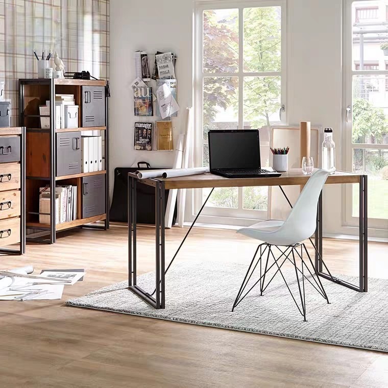 RIDGET Industrial Solid Wood Study Table, Furniture & Home Living ...