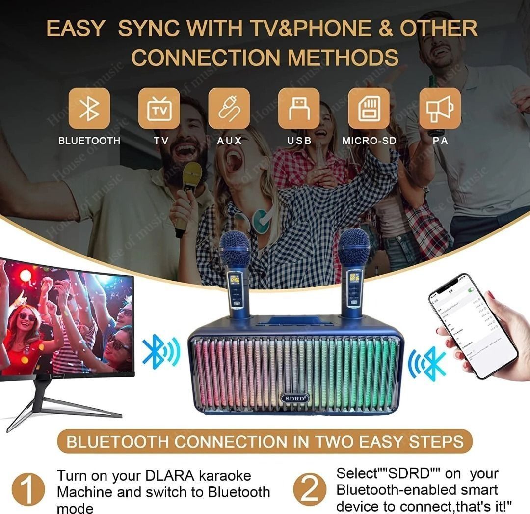 SDRD 319 PRO Home Theater Karaoke Machine with Dual Wireless Microphones Multi-function Home KTV ...