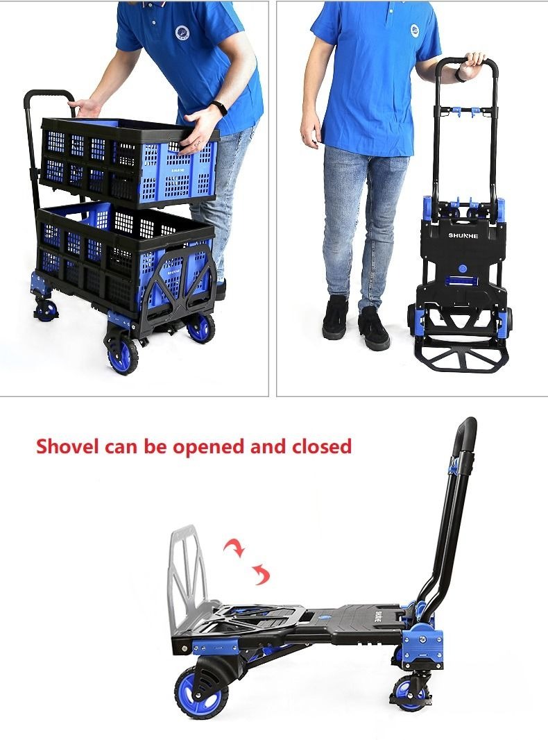 ShunHe 2-IN-1 Folding Hand Truck, Foldable Flat Cart Trolley, Compact ...