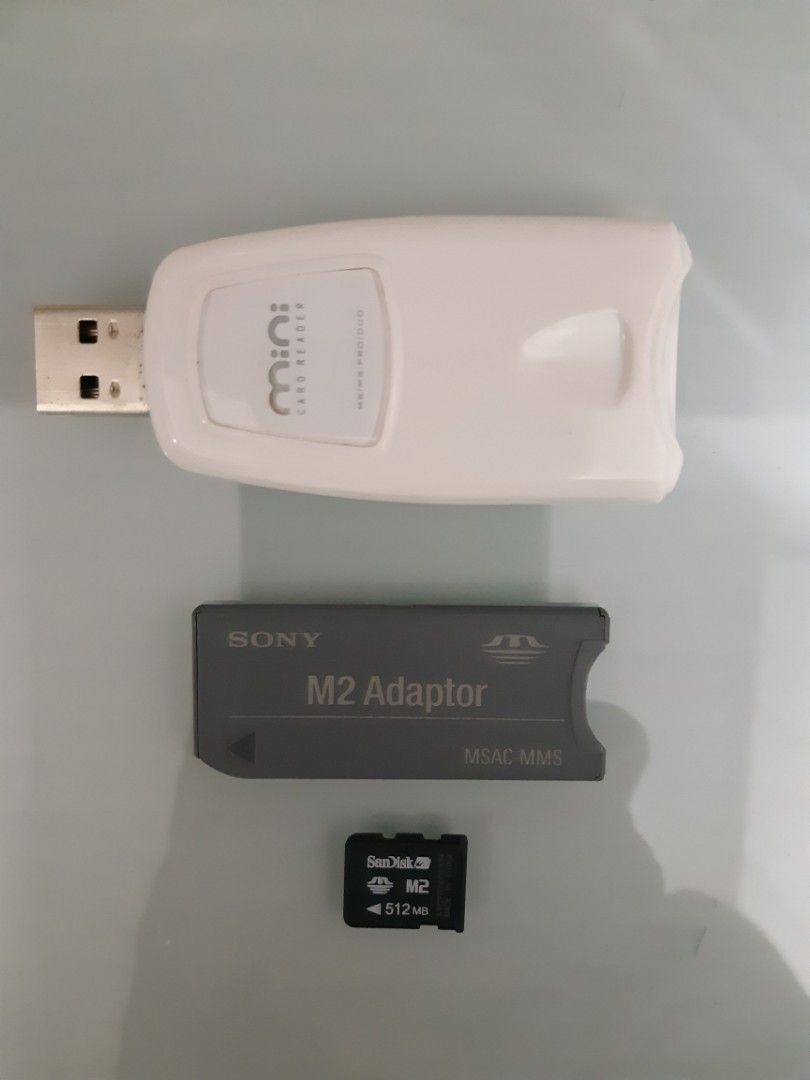 Sony Memory Stick M2 adaptor+ 512mb + card reader, 電腦＆科技, 電腦周邊及配件, 硬碟及 ...