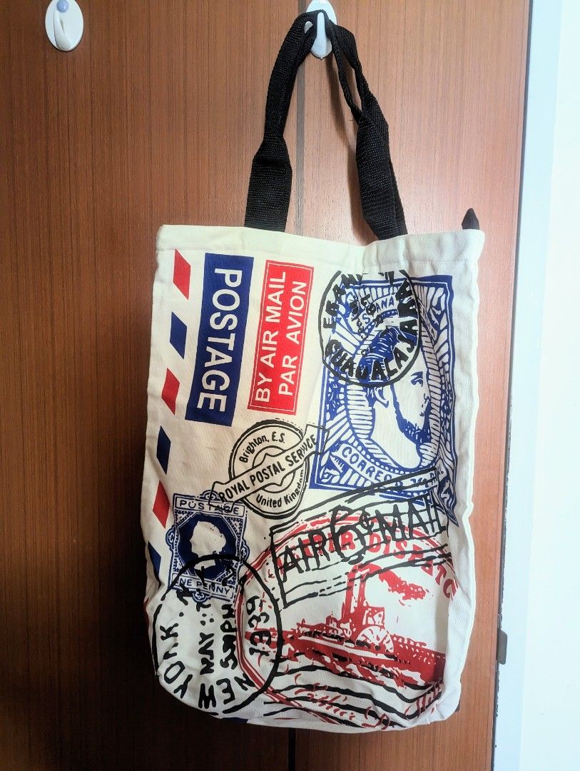 Super Huge Long Tote Bag Postage Design with Zip, Women's Fashion, Bags ...