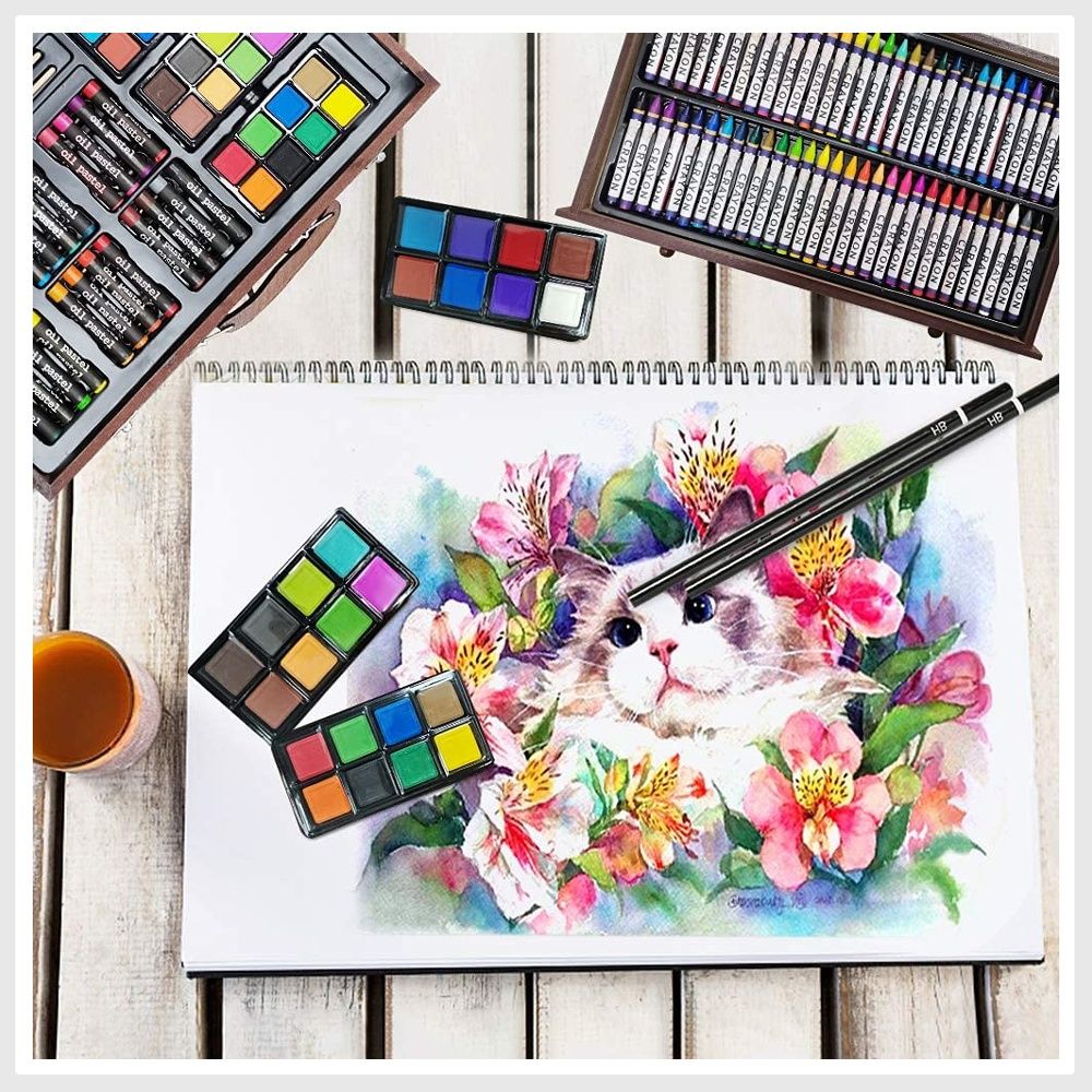 143 Piece Deluxe Art Set in Wooden Box with Handle, Art Supplies for ...