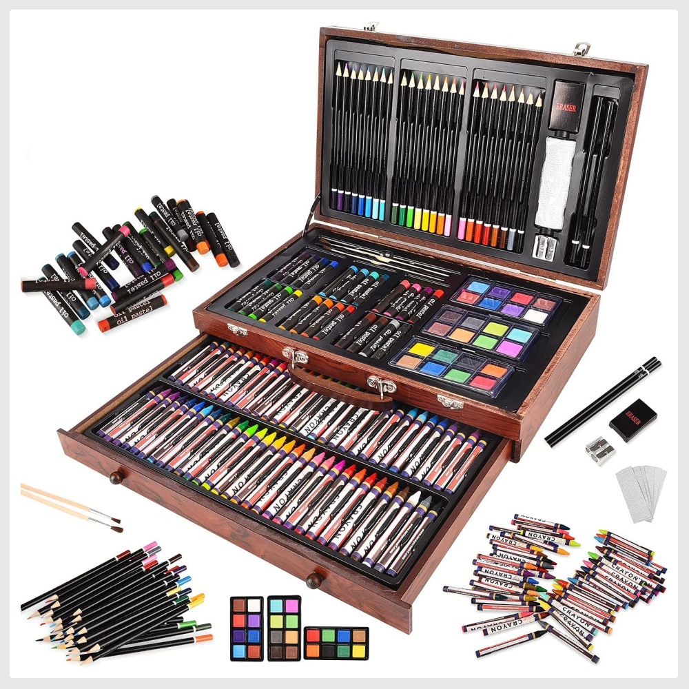 143 Piece Deluxe Art Set in Wooden Box with Handle, Art Supplies for ...