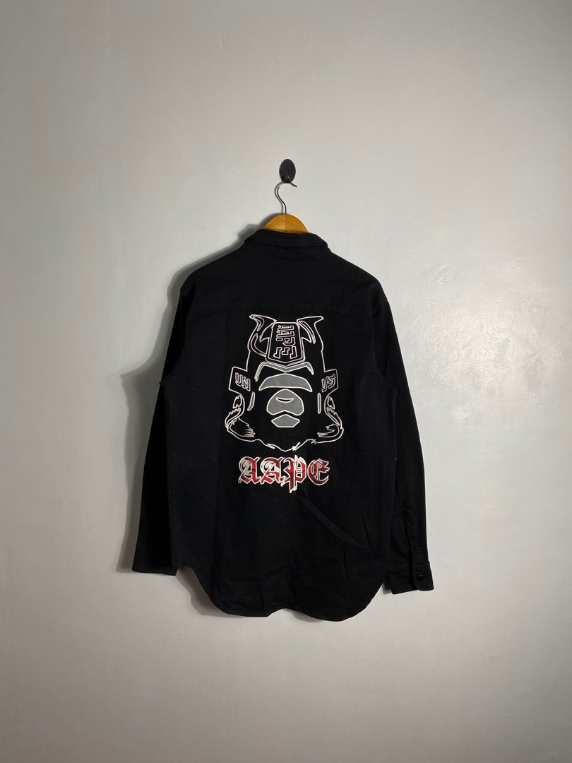 Aape By A Bathing Ape Embroidered Back Logo Black Denim Jacket, Men's ...