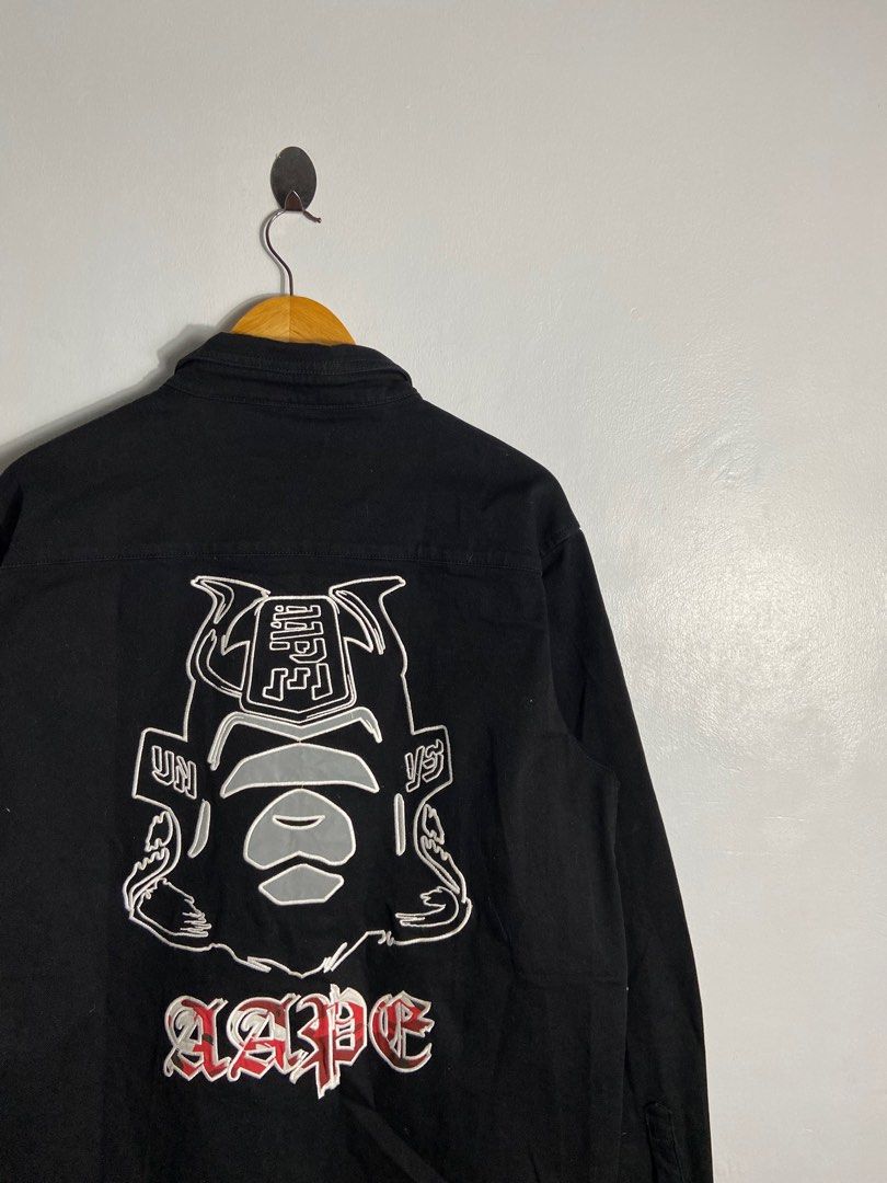 Aape By A Bathing Ape Embroidered Back Logo Black Denim Jacket, Men's ...