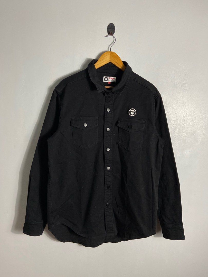 Aape By A Bathing Ape Embroidered Back Logo Black Denim Jacket, Men's ...