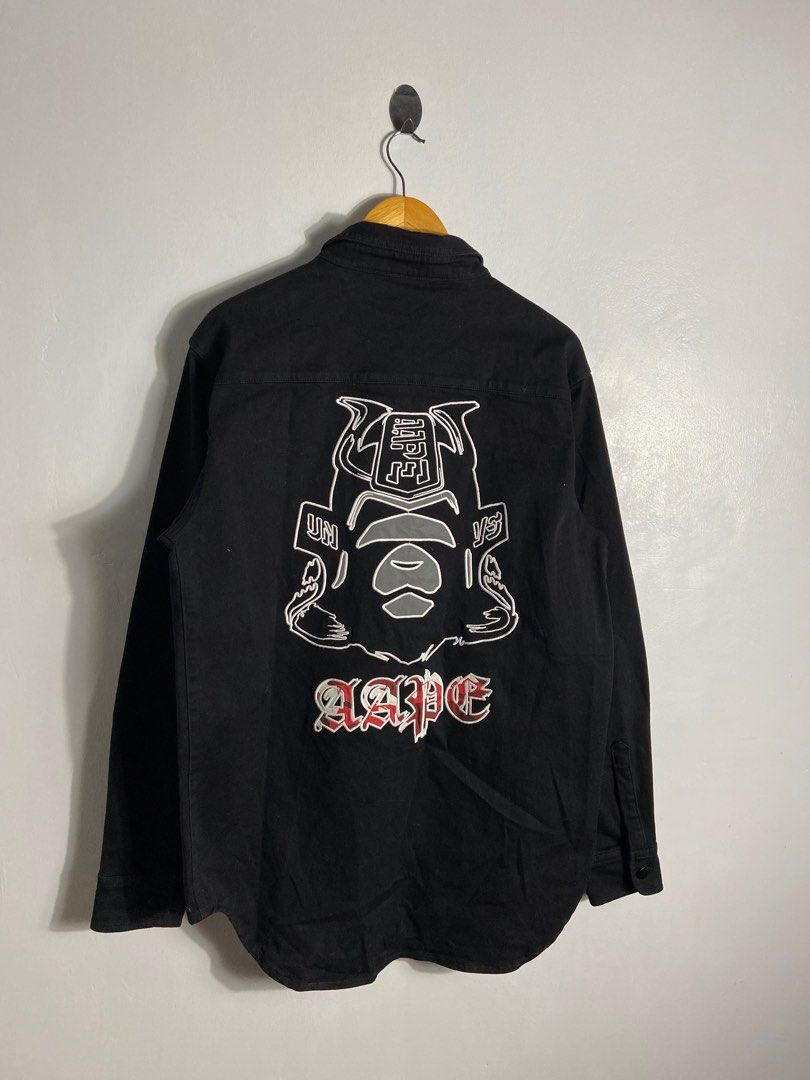 Aape By A Bathing Ape Embroidered Back Logo Black Denim Jacket, Men's ...