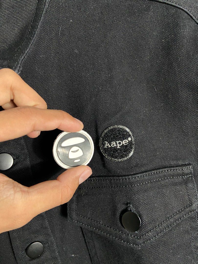 Aape By A Bathing Ape Embroidered Back Logo Black Denim Jacket, Men's ...